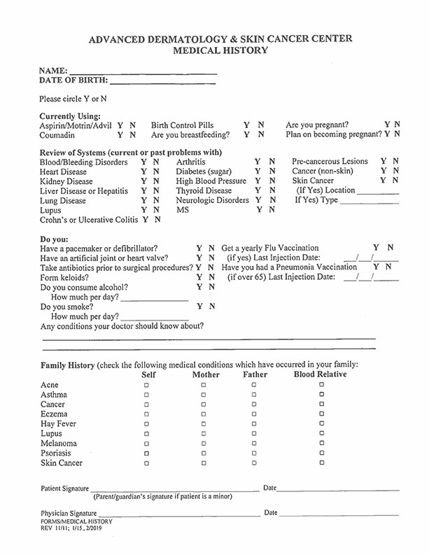 New Patient Forms For Dermatology In Boardman, OH